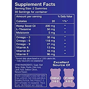 Hemp Sleep Gummies Triple Action | Promotes Healthy Sleep | Relaxes Body & Mind | Made in USA | 5mg Melatonin | 200mg Hemp | 10mg L-Theanine | 60 Organic Gummies