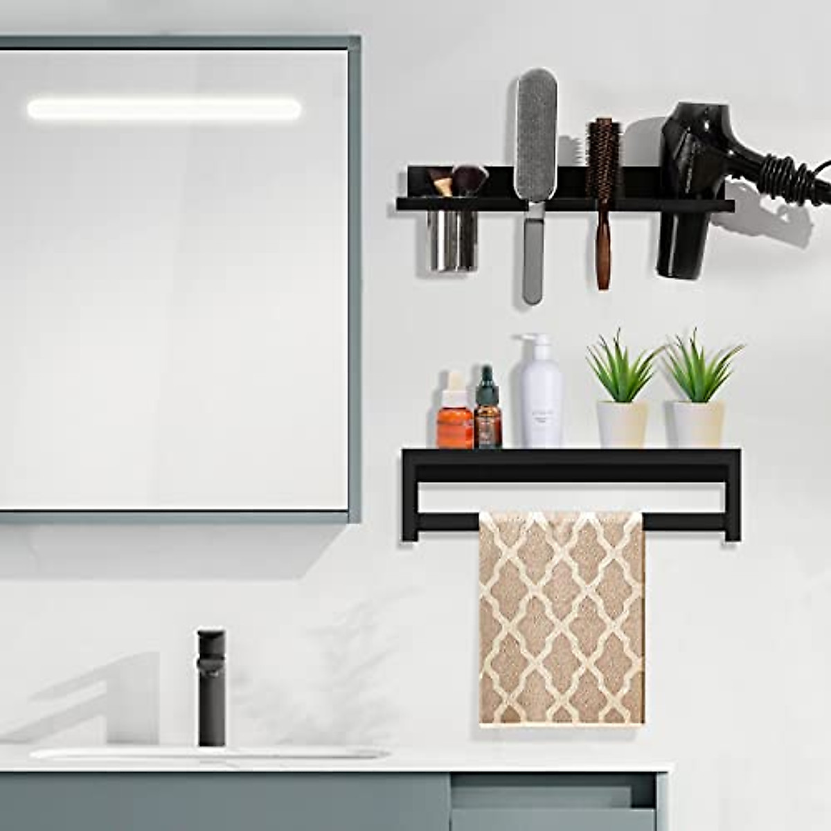 Hair Tool Organizer Wall Mount, Hair Dryer Holder, Blow Curling Iron Holder, Hair Organizer Storage Hairdryer Holder for Bathroom, Vanity Hot Styling Hair Straightener Brush Tool Accessory for Woman