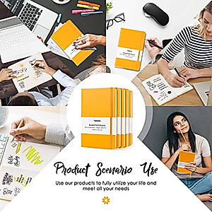 5 Pack Journal Notebooks, Taotree Yellow Classic Ruled Writing Notebook, Hard Cover PU Leather, 120gsm Premium Thick Paper, Inner Pocket, 128 Pages, 5"×8.3" for Office Business Supplies