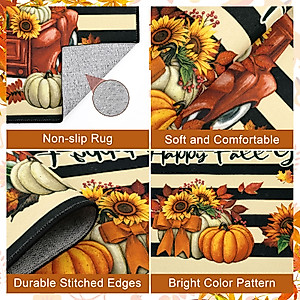 Ileading Fall Kitchen Rugs Sets 3 Piece with Runner Thanksgiving Sunflowers Rugs for Kitchen Happy Fall Y'all Kitchen Carpet Mat Autumn Harvest Kitchen Mats for Kitchen Laundry Room Office