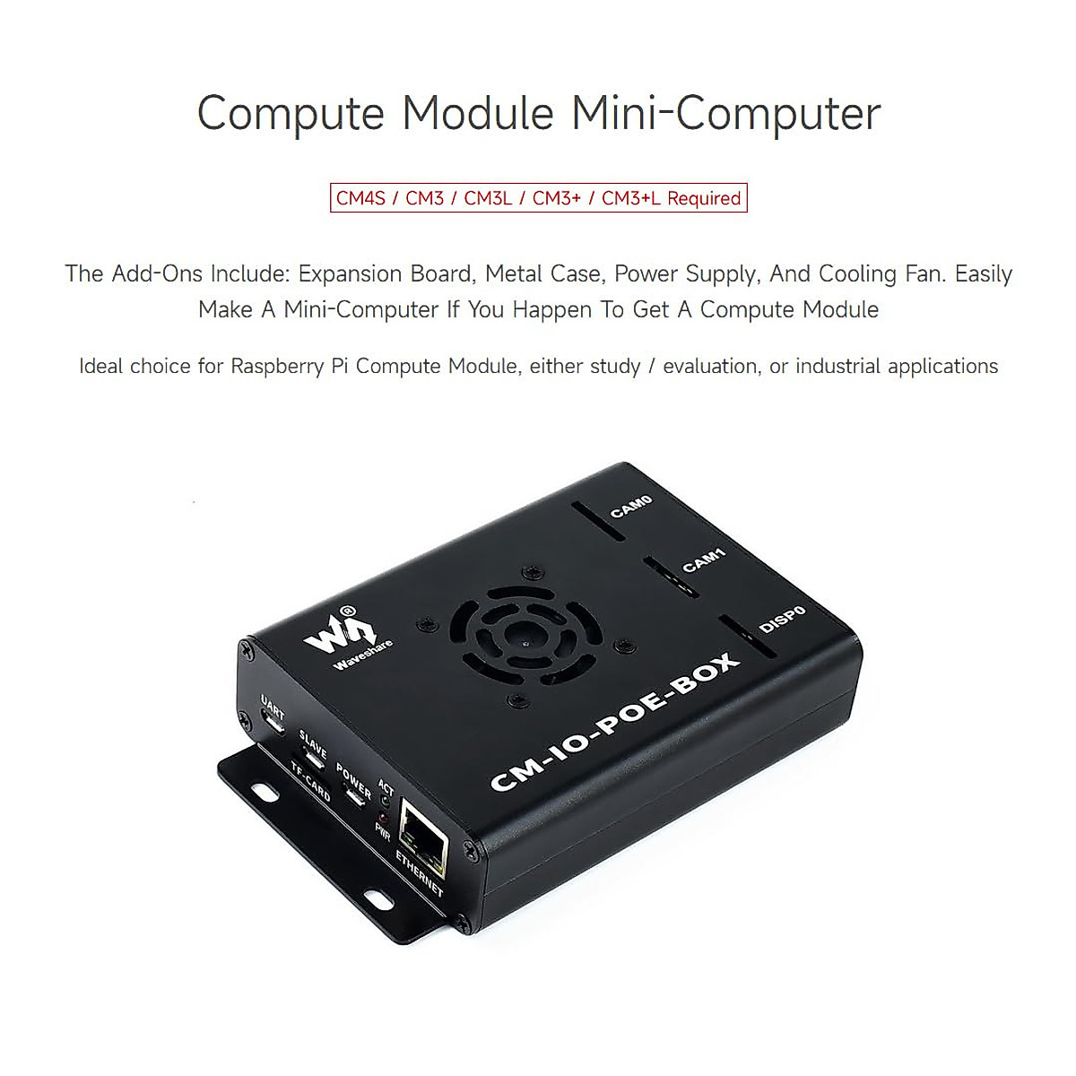 waveshare Mini-Computer Add-ons Based on Raspberry Pi Compute Module CM4S / CM3 / CM3L / CM3+ / CM3+L Comes with PoE Expansion Board