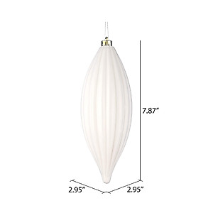 Vickerman 8" Shiny Line Finial Ornament, Shatterproof Plastic, Holiday Christmas Tree Decoration, 4 Pack, White