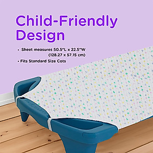 Angeles Angels Fitted Cot Sheet with Elastic Straps, Standard Size, Preschool, Daycare Bedding, Colorful ABC Print