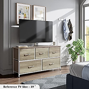 WLIVE Two 2-Drawer Nightstand and 5-Drawer Dresser Set, Fabric Dresser, Storage Organizer Unit with Fabric Bins for Closet, Living Room, Hallway, Nursery, College Dorm, Greige