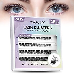 WONSIS Lash Clusters, False Eyelashes Individual for DIY Lash Extension, 48 Clusters Mix Length Individual Lashes, Natural Look Reusable Cluster Lashes for Home Eyelash Extensions (Volume)