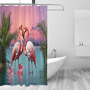 WELLDAY Shower Curtain Flamingos Bathroom Decor Waterproof Fabric with Hooks 60x72 Inch