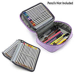 BTSKY® High Capacity Zipper Pens Pencil Case- Multi-Functional Stationery Pencil Pouch 72 Slots Colored Pencil Case Portable Pencil Bags With 2 Removable Sleeves(Purple)