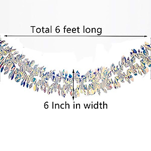 Iridescent Hanging Decorations Garland, 6ft Long Roll Shiny Foil Metallic Banner for Christmas, Bridal Shower, Wedding, Birthday, Frozen Theme Party, Fairy Princess Rainbow Show Decoration