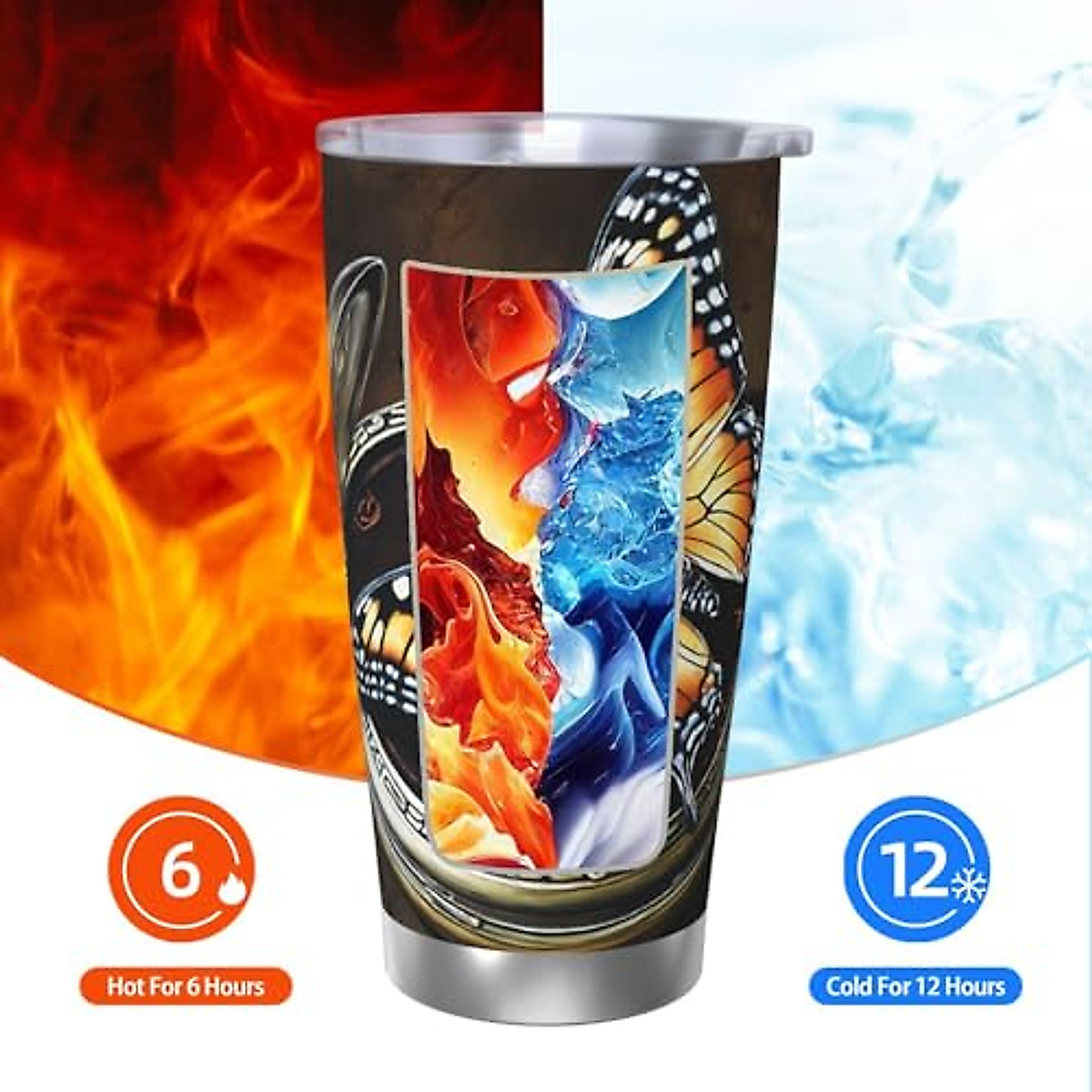 quopvn Butterfly Clocks Print 20oz Car Cup Ps Material Lid, Perfect For Hot & Cold Drinks