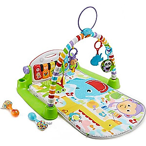 Fisher-Price Baby Playmat Deluxe Kick & Play Piano Gym & Maracas With Smart Stages Learning Content, 5 Linkable Toys & 2 Soft Rattles [Amazon Exclusive]