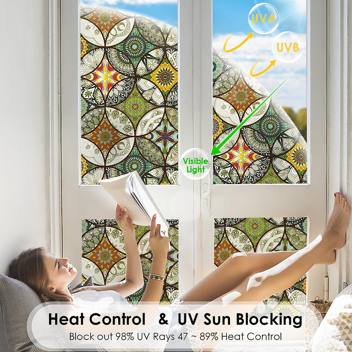 DKTIE Static Cling Decorative Window Film with Installation Tools Non Adhesive Privacy Film, Stained Glass Window Film for Bathroom Shower Door Heat Cotrol Anti UV, 17.7 x 78.7 Inch