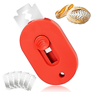 MGVK Bread Lame for Dough, Extractable & Magnetic Bread Lame Tool with 5PCS Blades for Artisan Bread, Essential Sourdough Bread Baking Supplies (Red)