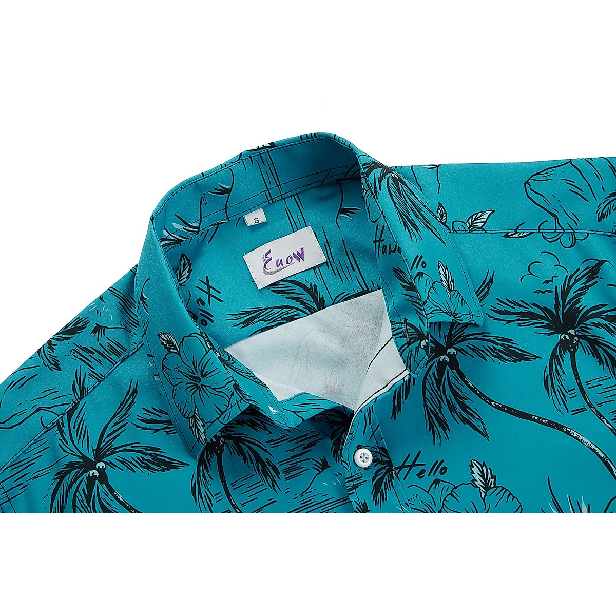 EUOW Men's Hawaiian Shirt Short Sleeves Printed Button Down Summer Beach Dress Shirts(Light Green,L)