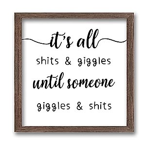 FINGERINSPIRE It's All Shits Art Sign Solid Wood Bathroom Sign with Arylic Layer 7x7 Inch Funny Bathroom Wall Art Large Hangable Wooden Frame for Bathroom Decor