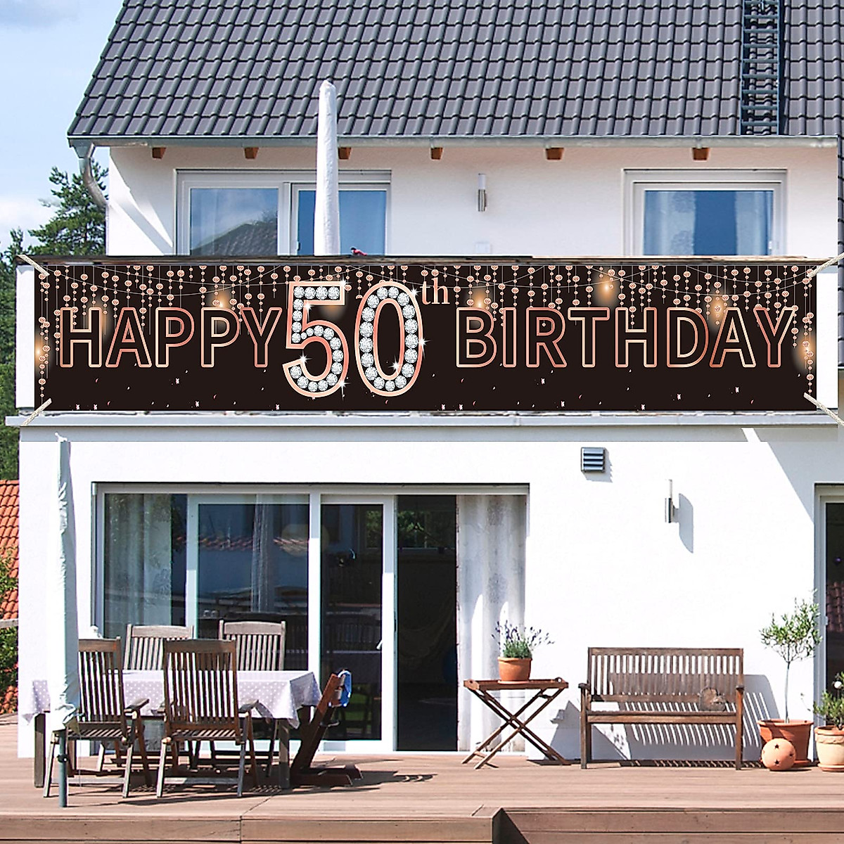 50th Birthday Banner Backdrop Decorations for Women, Rose Gold Happy 50 Birthday Party Photo Booth Props Sign Supplies, 50 Year Old Birthday Poster Decor(9.8ft x 1.6ft)