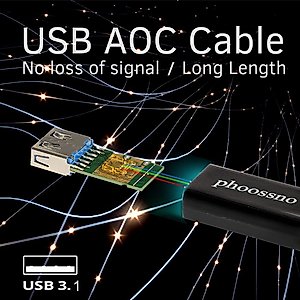 USB A to C Fiber Optical Extension Cable USB 3.1 Gen2 10Gbps 15M 50FT Compatible with Microsoft Azure Logitech Camera Aver &Vaddio & Barco ClickShare Touch Screen Kinect Oculus VR Intel RealSense
