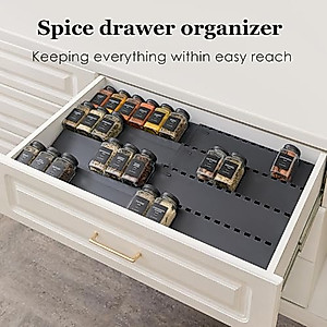 Homhut Spice Drawer Organizer, 4 Tier- 4 Pack Drawer Seasoning Organizer Expandable from 13" to 24.4", Spice Rack for Kitchen Drawers, Spice Organization Insert Tray for Drawer (Jars not included)