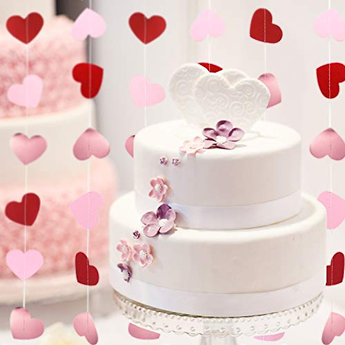 Heart Garland Banner Valentine's Day Decorations, Wedding Decor, Mother's Day| Paper Heart Hanging Banner | Engagement Decorations, Baby Shower Bridal Love Anniversary | Valentines Photo Props | Background decor, Wall Decorations, Curtain and Window Displ