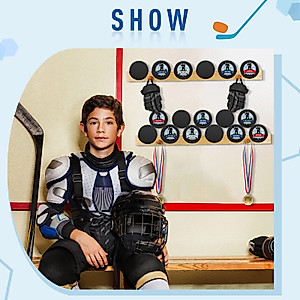 Taiyin 4 Pcs Hockey Puck Display Case Holder Wall Rack Holder Wall Mount Wood Hockey Puck Holder with Smooth Grooves for Room Living Room Decoration, 21.75 x 1.5 x 1 Inches