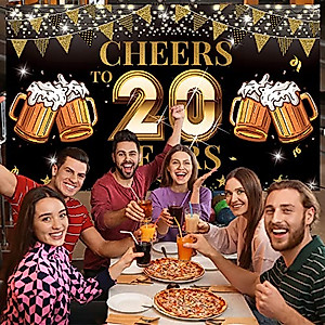 Cheers to 20 Years Backdrop Banner for 20 Year Class Reunion Decorations, 20th Anniversary for Wedding Anniversary, 20th Work Anniversary, 20th Birthday Yard Sign Photo Booth Decor, Reusable, Vicycaty