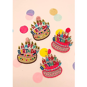 Miracle Collection Beaded Birthday cake Birthday Queen Happy Birthday Earrings for Celebration Birthday Party Earrings (B-day cake-Pink)