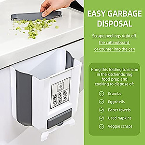 Hanging Kitchen Trash Can, Foldable Waste Bin for Kitchen, Collapsible Hanging Small Garbage Can, Garbage Container for Cabinet/Car/Bedroom/Bathroom, 2.4 Gallon (White)