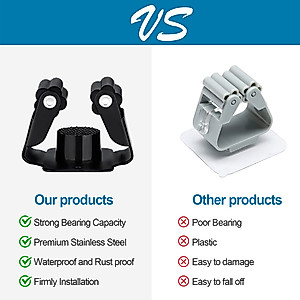 JAMEND CLXP 3PCS Broom and Mop Holder, Heavy Duty Garden Tool Organizer Rack Rake and Shovel Handle, Stainless Steel Mop Hanger. Wall Mounted with Screws. Matte Black…