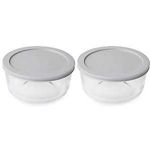 Pyrex (2 7201 4 Cup Glass Bowls & (2) 7201-PC Jet Gray Lids Made in the USA
