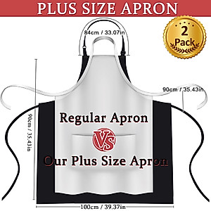 FunChaos 2 Pcs Plus Size Chef Apron, Black Apron, Unisex Apron with 2 Pockets for Cooking, Grilling, BBQ, Work, Professional Apron for Waiter Artist Hairdresser (Large Size)