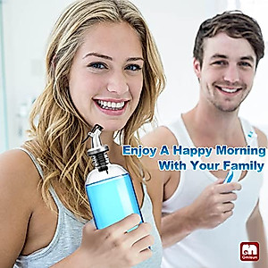 GMISUN Mouthwash Dispenser, 2 Pack 16oz Glass Mouthwash Decanter for Bathroom, 2 Refillable Mouthwash Bottles Container, 3 Pour Spouts, 2 Reusable Mouthwash Cups, Preprinted Labels and Funnel