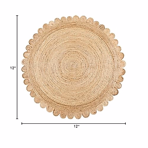 The Rug Cafe 4X4, 5X5, 6X6,Feet Natural Jute Scallop Round Rug, Floor Scalloped Edge Rug Braided Boho Eco Large Circular Handmade Area Rugs (Natural, 5X5 Ft Round Rug)