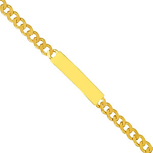 Id Bracelet - Unique Jewelry Gift for Her and Him -14k Yellow Gold Curb Bar Bracelets–Free Customizable Personalized Engraving Name-Brazalete Con Place 14k Oro -Size 6'' - Gauge 60 to 120 (Gauge 150)