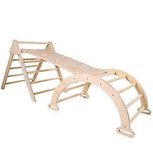 MyHarney 3-in-1 Wooden Climbing Ladder Toys, Climbing Gym Set for Toddlers, Triangle Toddler Boys & Girls Climber Toys with Ramp, Toddler Slide Ladder for Home Indoor Playground 2-6yrs Old