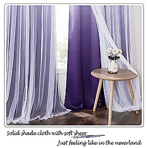 PONY DANCE Purple Curtains for Bedroom - Double-Layered White and Lilac Ombre Blackout for Living Room, Room Darking,52 x 84 Inch, 2 Pieces