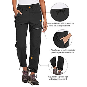 BALEAF Women's Hiking Pants Quick Dry Water Resistant Lightweight Joggers Pant for All Seasons Elastic Waist Black Size L