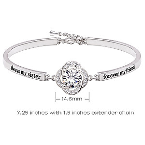 ALOV Jewelry Sterling Silver "always my sister forever my friend" Cubic Zirconia Bracelet