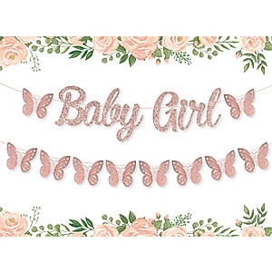 Butterfly Baby Shower Decorations for Girl Butterfly Baby Shower Banner Butterfly Glitter Garland Rose Gold Butterfly Garden Baby Shower Decorations for Girl Spring Theme Party, Home Room Decor