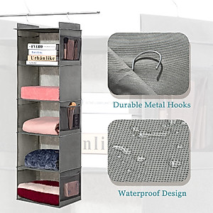 BSFHH Hanging Closet Organizer, 5-Shelf Closet Hanging Storage with 6 Side Pockets,Collapsible Hanging Shelves for Closet Oxford Cloth 10.4" W x 11.8" L x 51.6" H (Grey, 1 Pack)