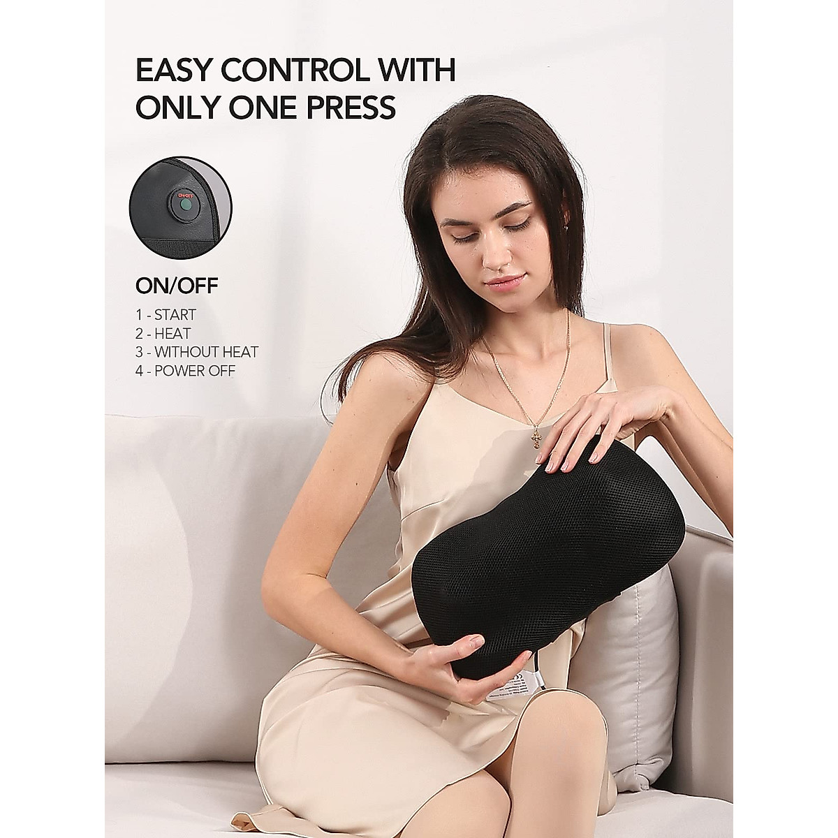 Shiatsu Back Neck and Shoulder Massager with Heat, 3D Kneading Deep Tissue Electric Massage Pillow for Muscle Pain Relief, Spa-Like Soothing for Home Car and Office