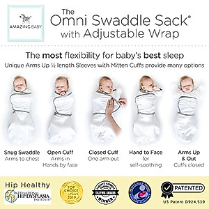 Amazing Baby 6-way Omni Swaddle Sack with Wrap & Arms Up Sleeves & Mitten Cuffs, Easy Swaddle Transition, Better Sleep for Newborn Baby Girls, Pink Stripes, Small 0-3 Months