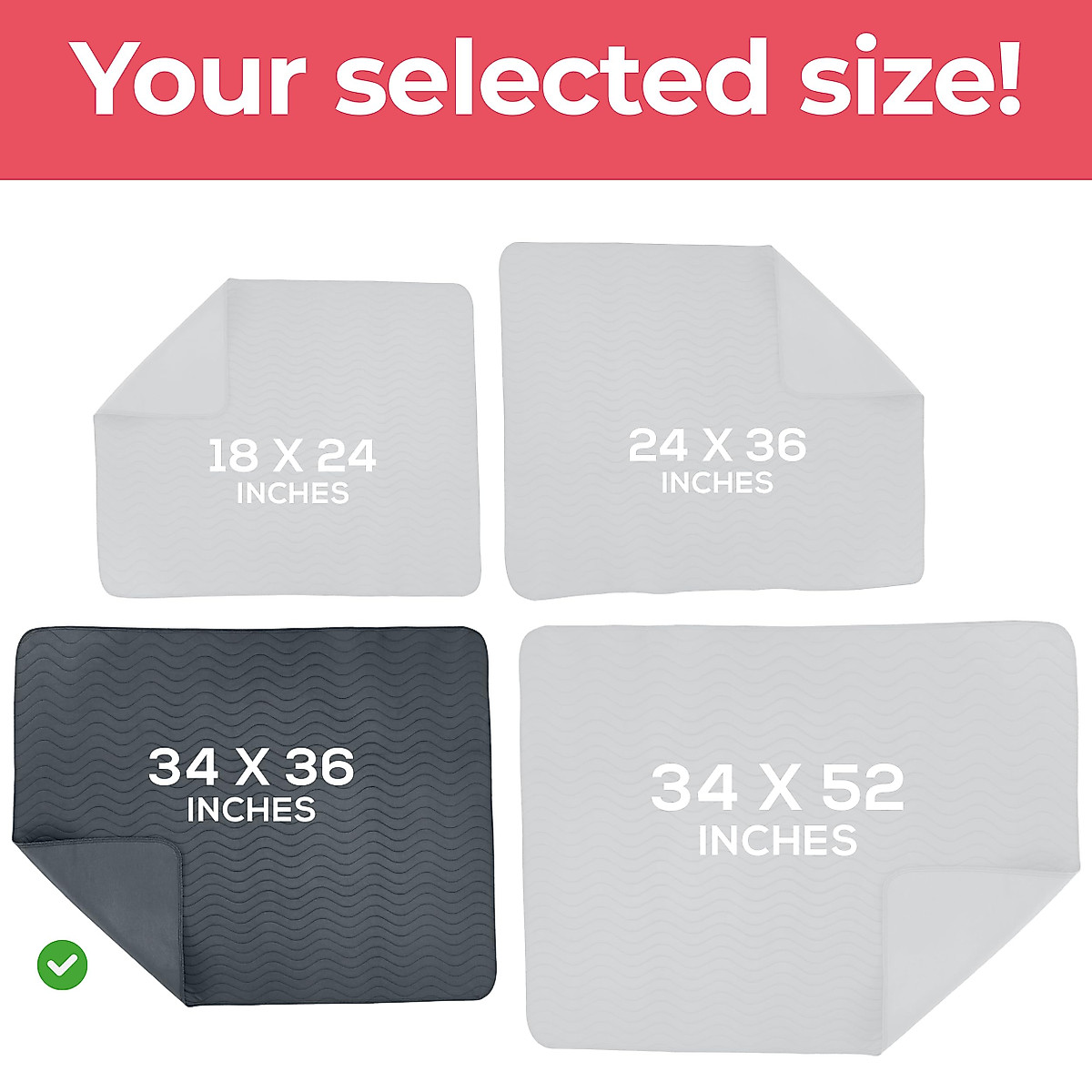 Utopia Bedding Washable Underpads 34" x 36" (Pack of 4), Waterproof Reusable Heavy Absorbency Incontinence Bed Pads for Adults, Kids, Elderly and Pets, Bedwetting Pads for Sofa and Couch (Grey)