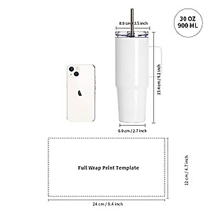 PYD Life Sublimation Tumblers Blanks with Handle 30 OZ White Coffee Mugs Insulated Reusable Travel Cups with Leakproof Lid and Stainless Straw for Tumbler Heat Press 4 Pack
