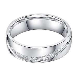 6mm Comfort Fit Heavy Sterling Silver Curved Set Simulated Diamond Court Shape Wedding Band (6.5)