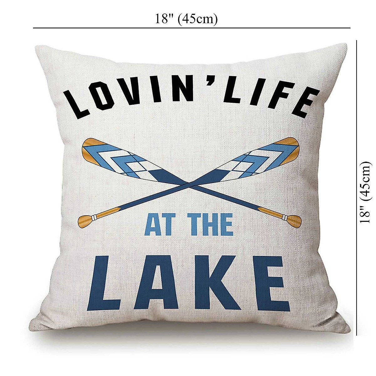Solekla Black Blue Word Art Quote Loving Life at The Lake Wooden Paddle Oar Summer Decorative Cotton Burlap Linen Throw Pillow Case Cushion Cover Sofa Outdoor Decorative Square 18X18 Inches