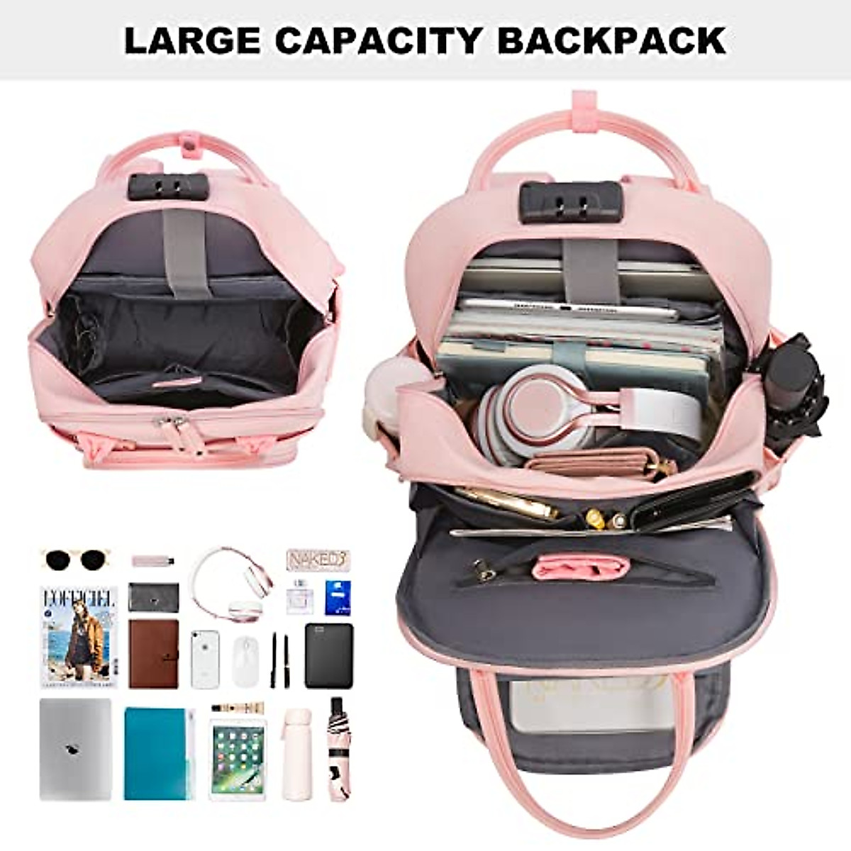 LOVEVOOK Laptop Backpack for Women, Travel Anti-theft Work Bag Business Computer Backpacks Purse College Bag, Casual Hiking Daypack with Lock, 15.6 Inch, Light Pink