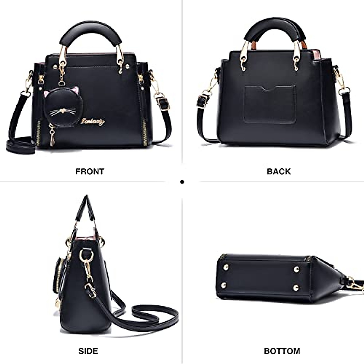 XIAOYU Fashion Purses and Handbags for Women Ladies Leather Top Handle Satchel Shoulder Bags Small Totes (Black)