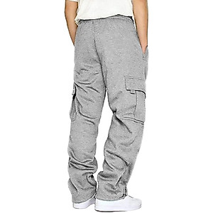 Mens Fleece Cargo Jogger Sweatpants for Adult Drawstring Loose Fit Joggers Sweat Pants with Pockets Grey