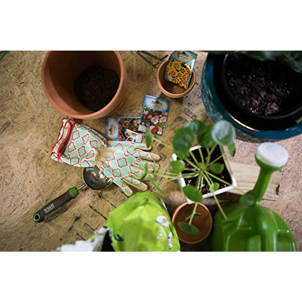 Digz Rose Pruning Vegan Leather Garden Gloves, Long Forearm Protective Cuff with Touchscreen Compatible Finger Tips, Red Geometric Pattern, Medium