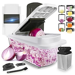 Kitexpert Vegetable Chopper,Onion Mincer,Dicer,Slicer with 8 Blades and Container with Lid,15-in-1 Multifunctional Vegetable Chopper,Home Essentials & Kitchen Gadgets, Salad Chopper.