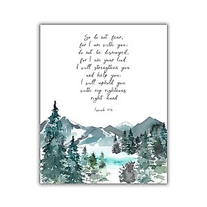 Isaiah 41 10 Wall Art, Watercolor Mountains Bible Verse Poster, Christian Gifts Men UNFRAMED 8x10, Crafty Cow Design